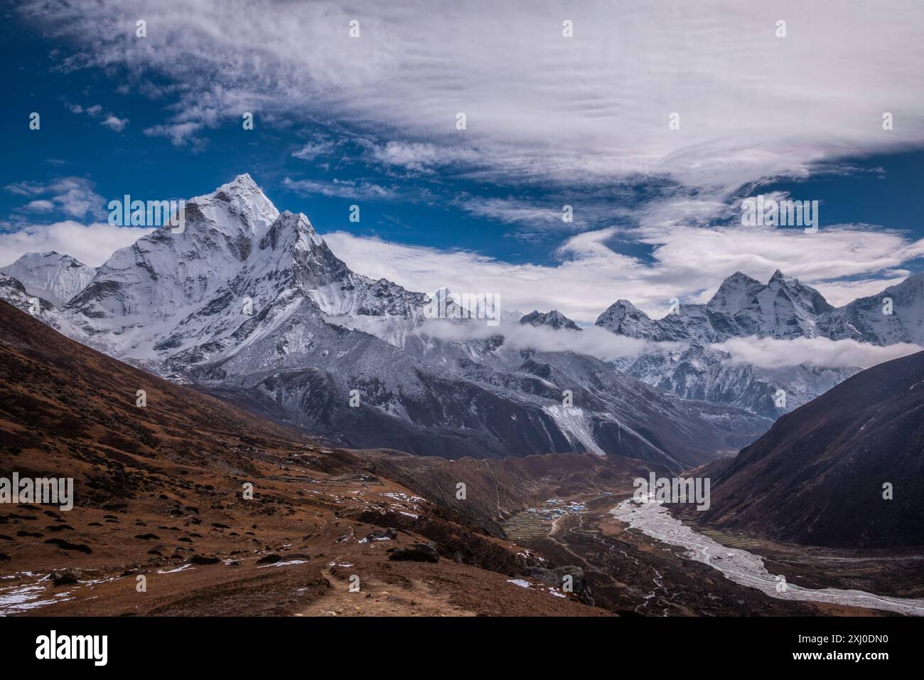 Ama Dablam Mountain. Himalaya, Nepal. Blue Sky with Clouds Stock Photo ...