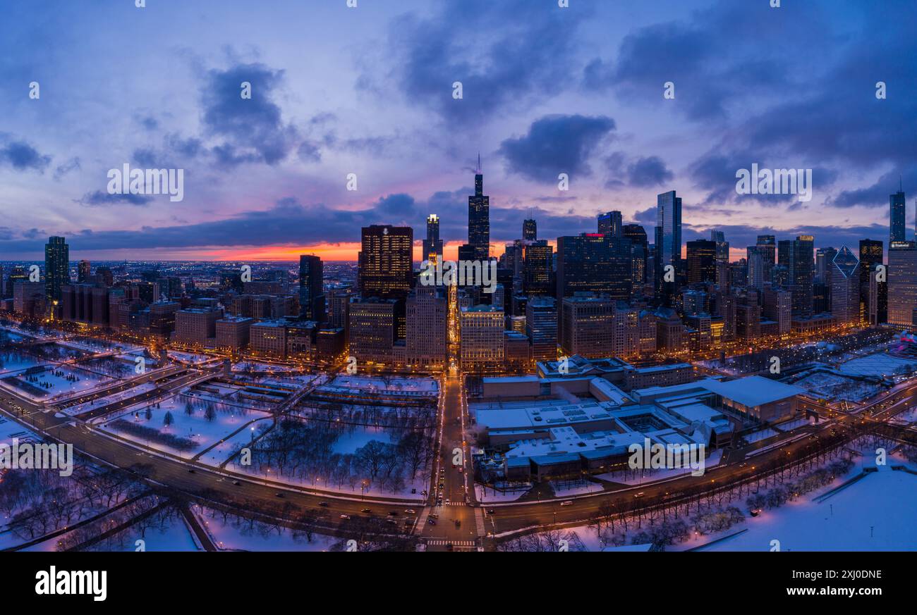 Aerial wide shot chicago downtown hi-res stock photography and images ...