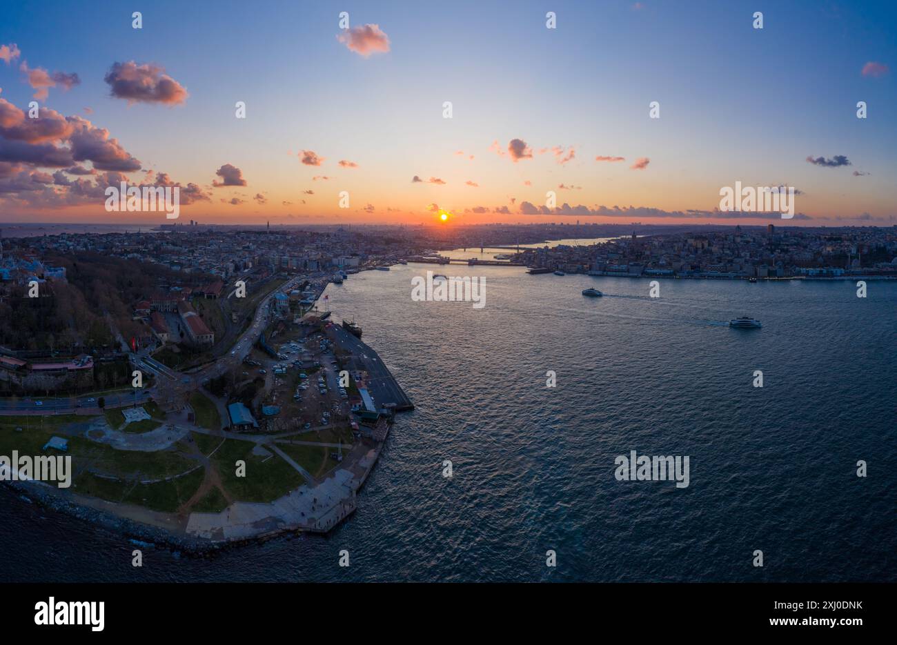 Istanbul City at Sunset. Golden Horn Bay and Galata Bridge. Aerial View ...