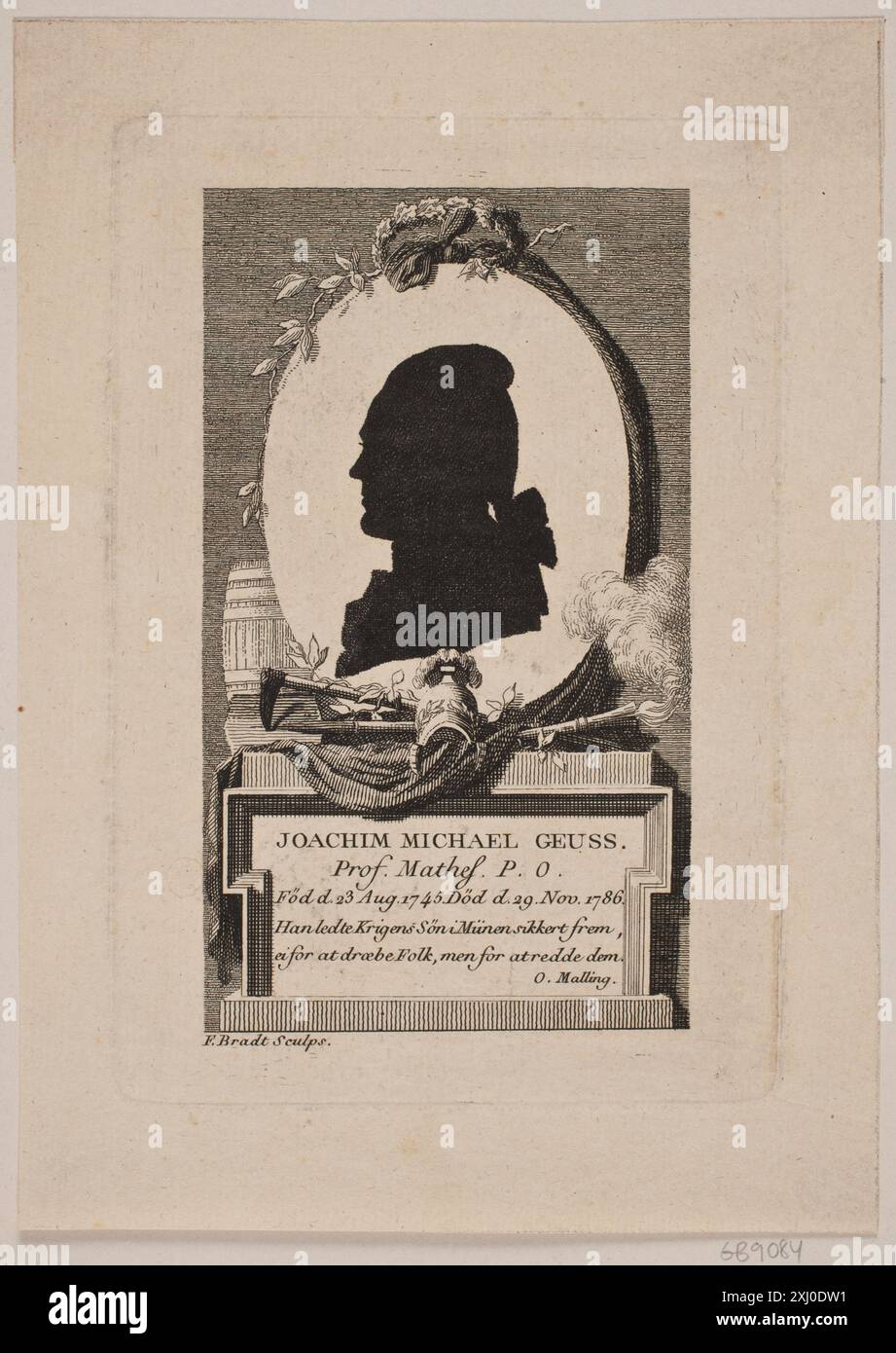 A copper engraving by Bradt showing the silhouette of Professor Joachim ...