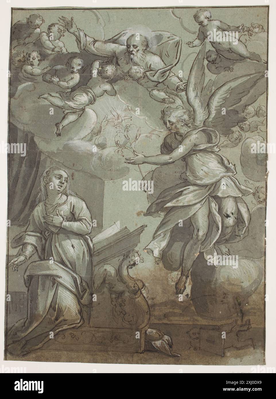 Venetian drawing depicting the Annunciation, showing the Angel Gabriel ...