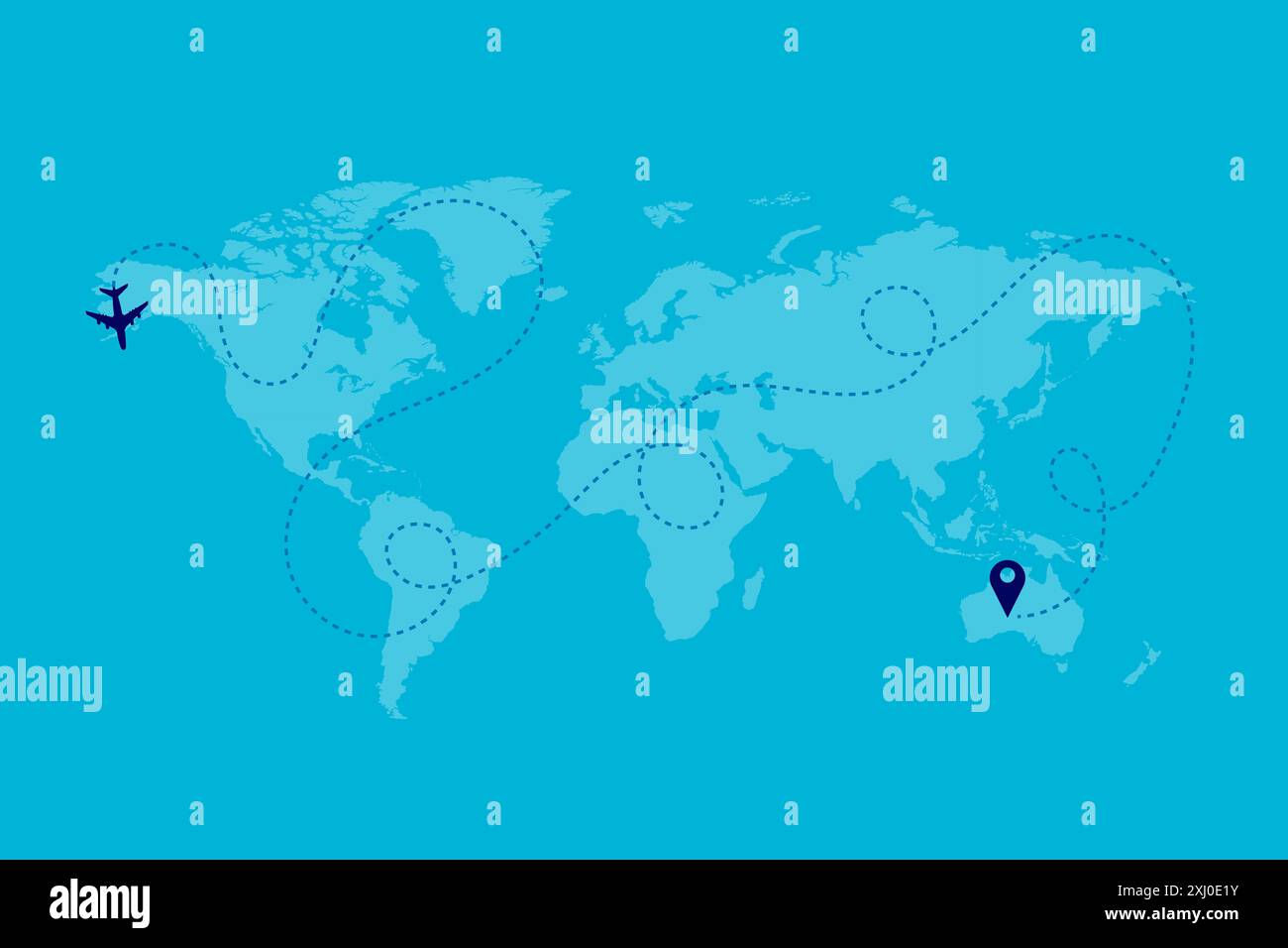 World map vector background with Airplane, dotted lines, and location ...