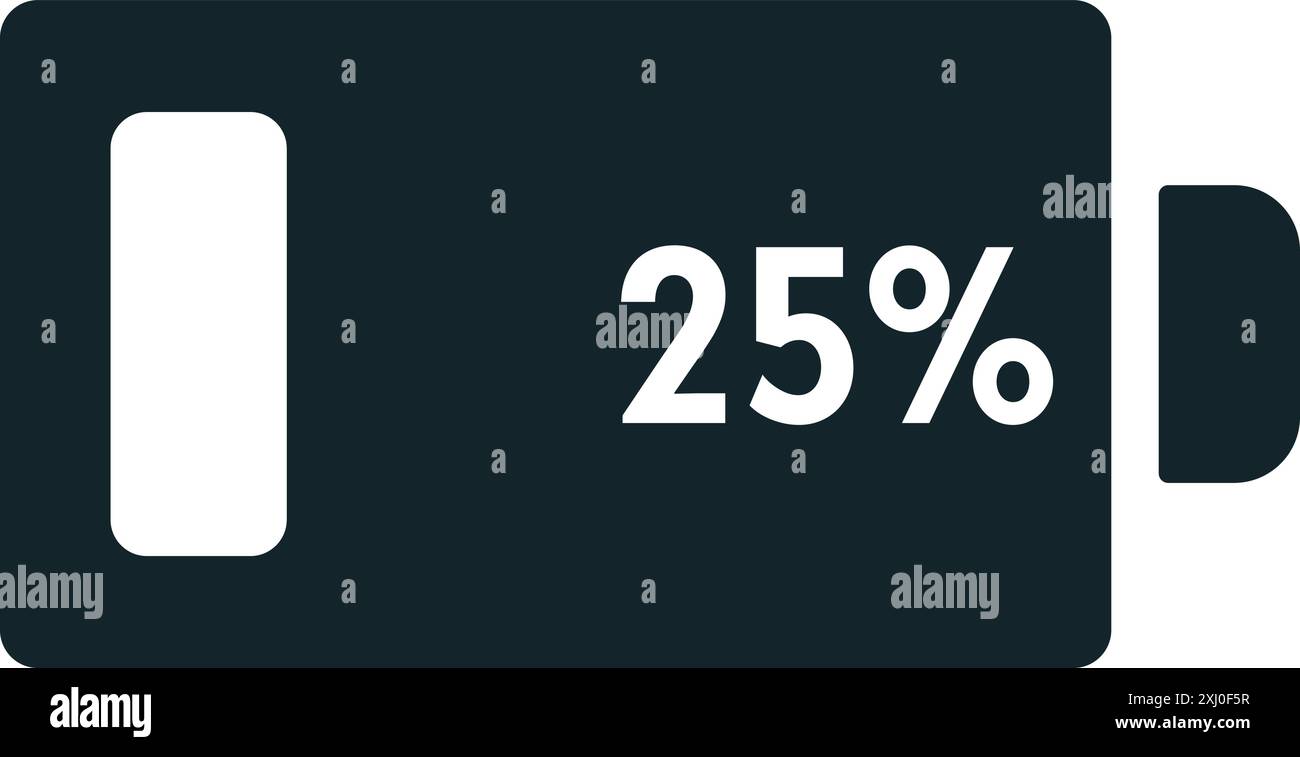 Battery at 25 charge Icon: A vector illustration in monochrome ...