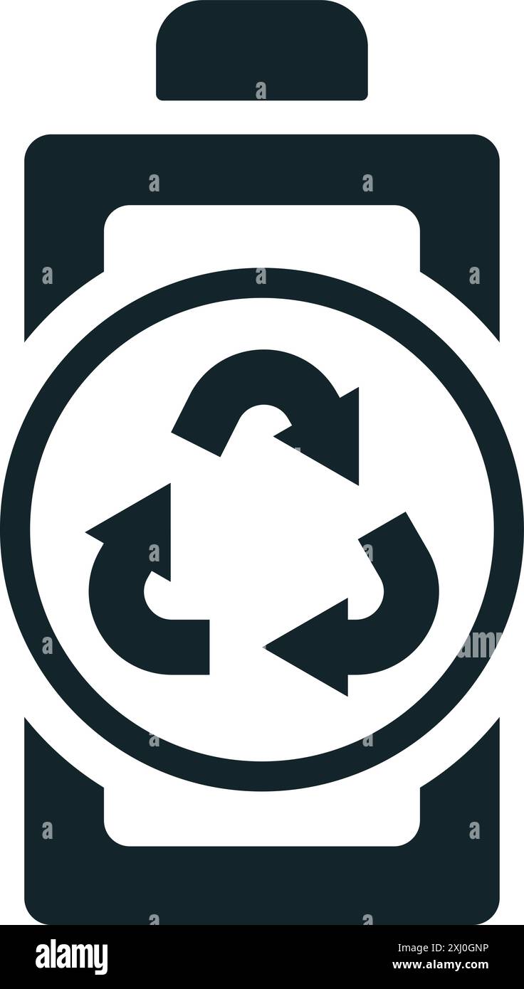 Battery Recycling Icon: A vector illustration in monochrome, depicted ...