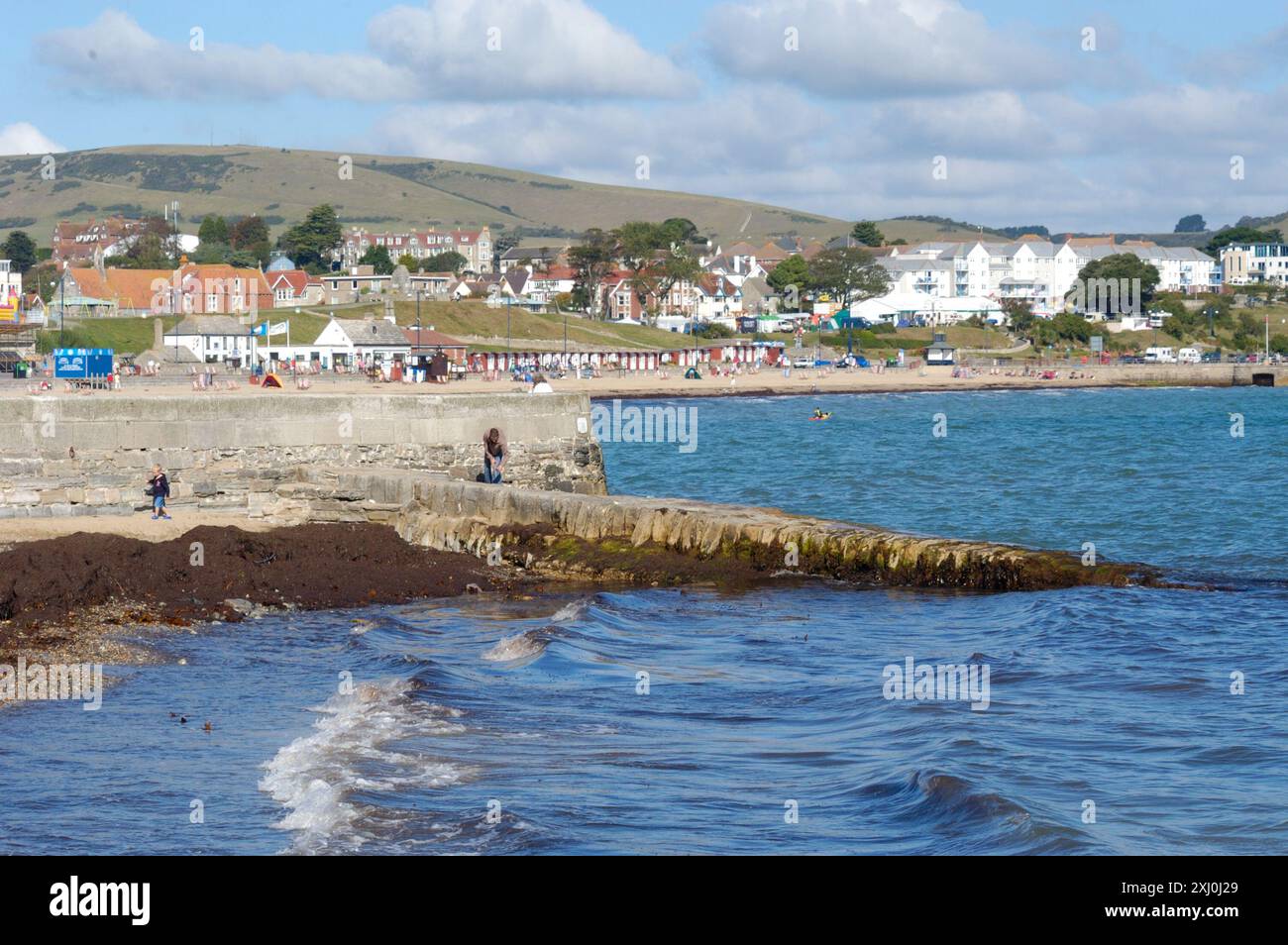 Seawalls (groynes) of Swanage Bay Dorset England uk Stock Photo - Alamy
