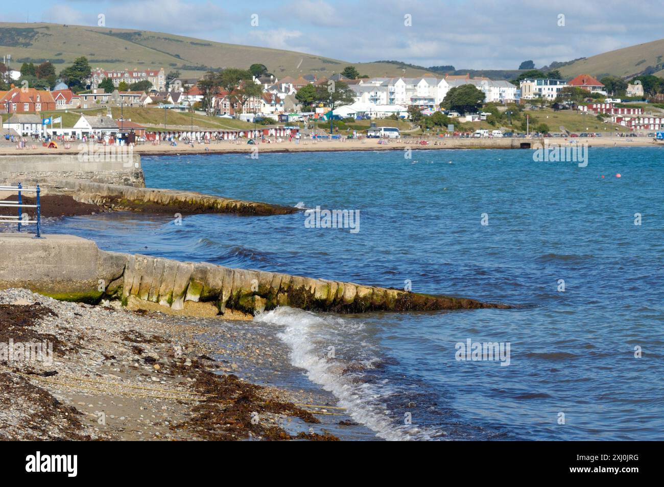 Seawalls (groynes) of Swanage Bay Dorset England uk Stock Photo - Alamy