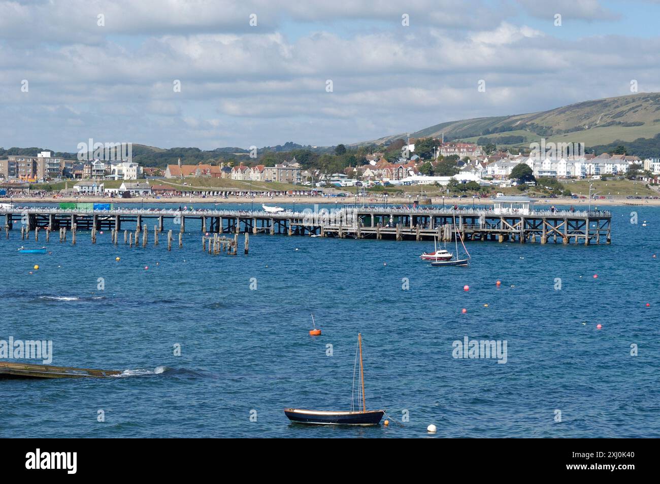 Swanage Pier with Swanage in the background Dorset England uk Stock ...