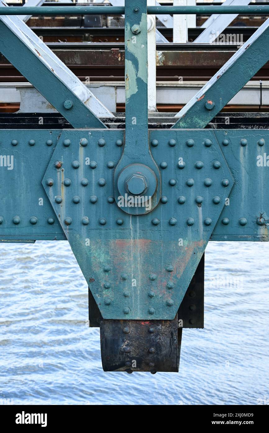Rivets and bolts on railway bridge steelwork over River Thames, London ...