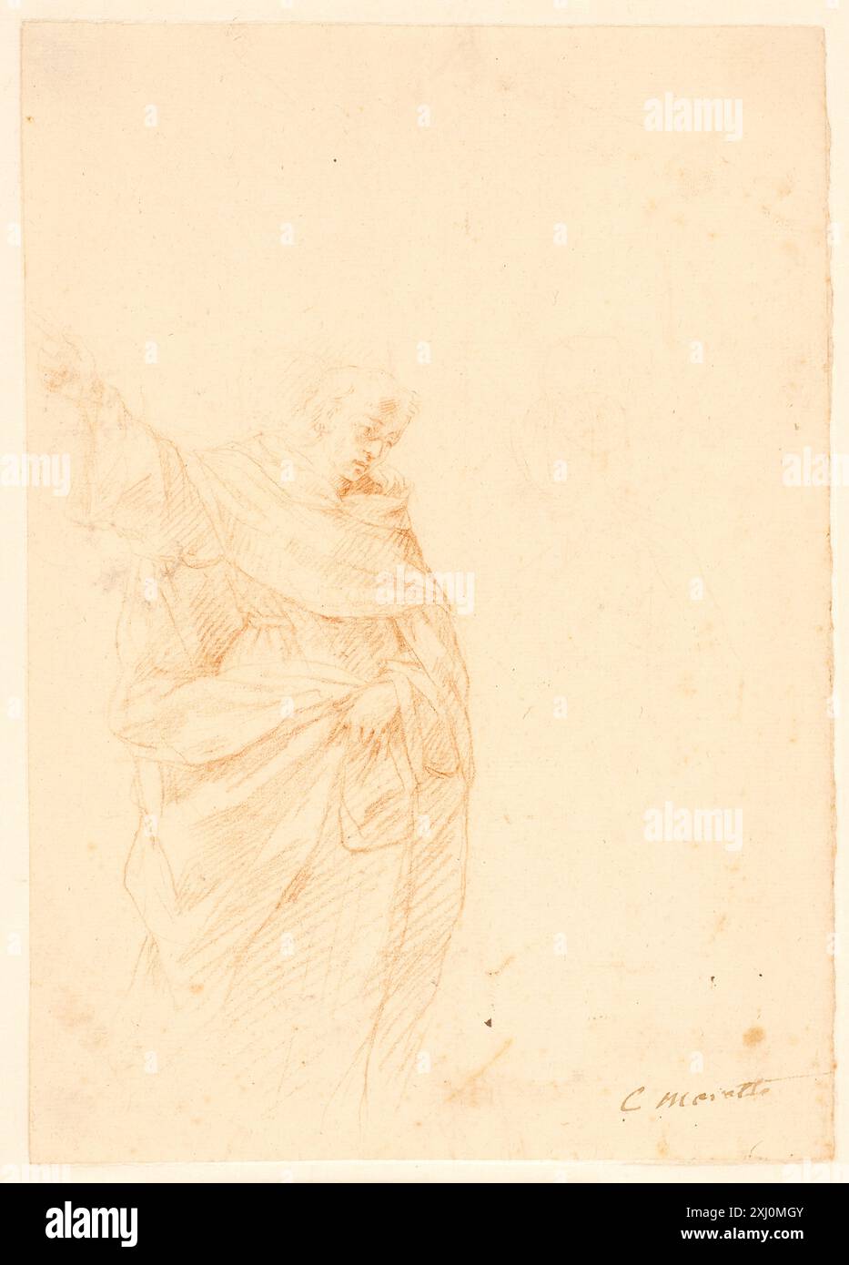 Drawing by Carlo Maratti depicting a clerical saint pointing upwards ...