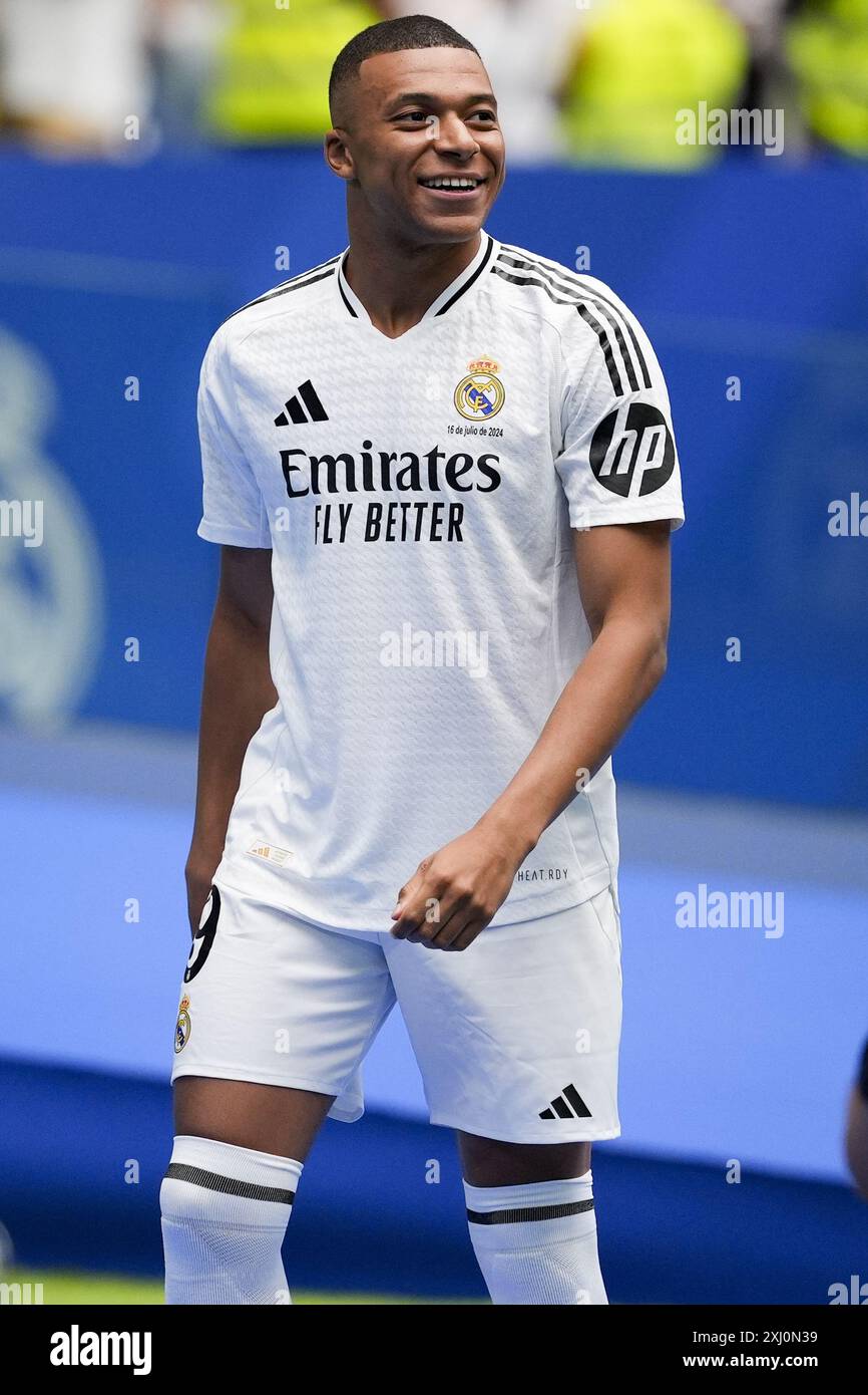 Kylian Mbappe seen during his presentation as new player of Real Madrid ...