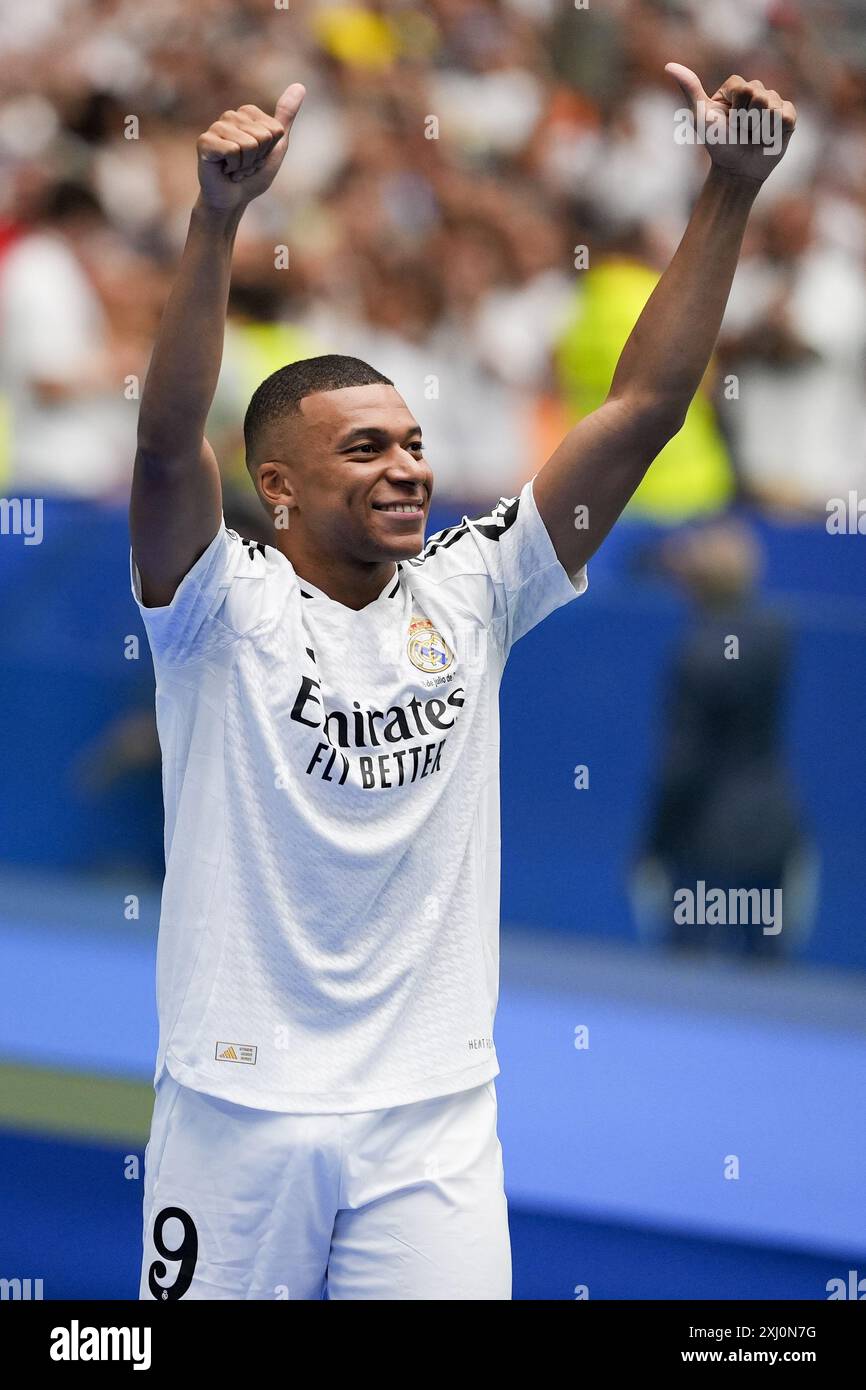 Kylian Mbappe seen during his presentation as new player of Real Madrid ...