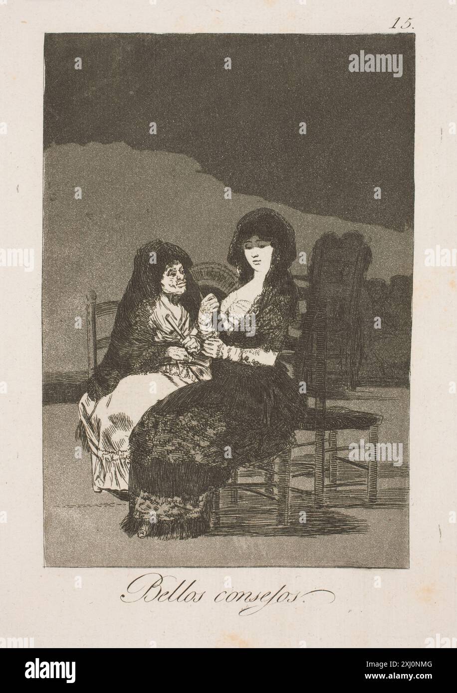 Engraving by Francisco Goya titled 'Hints' depicts figures conveying ...