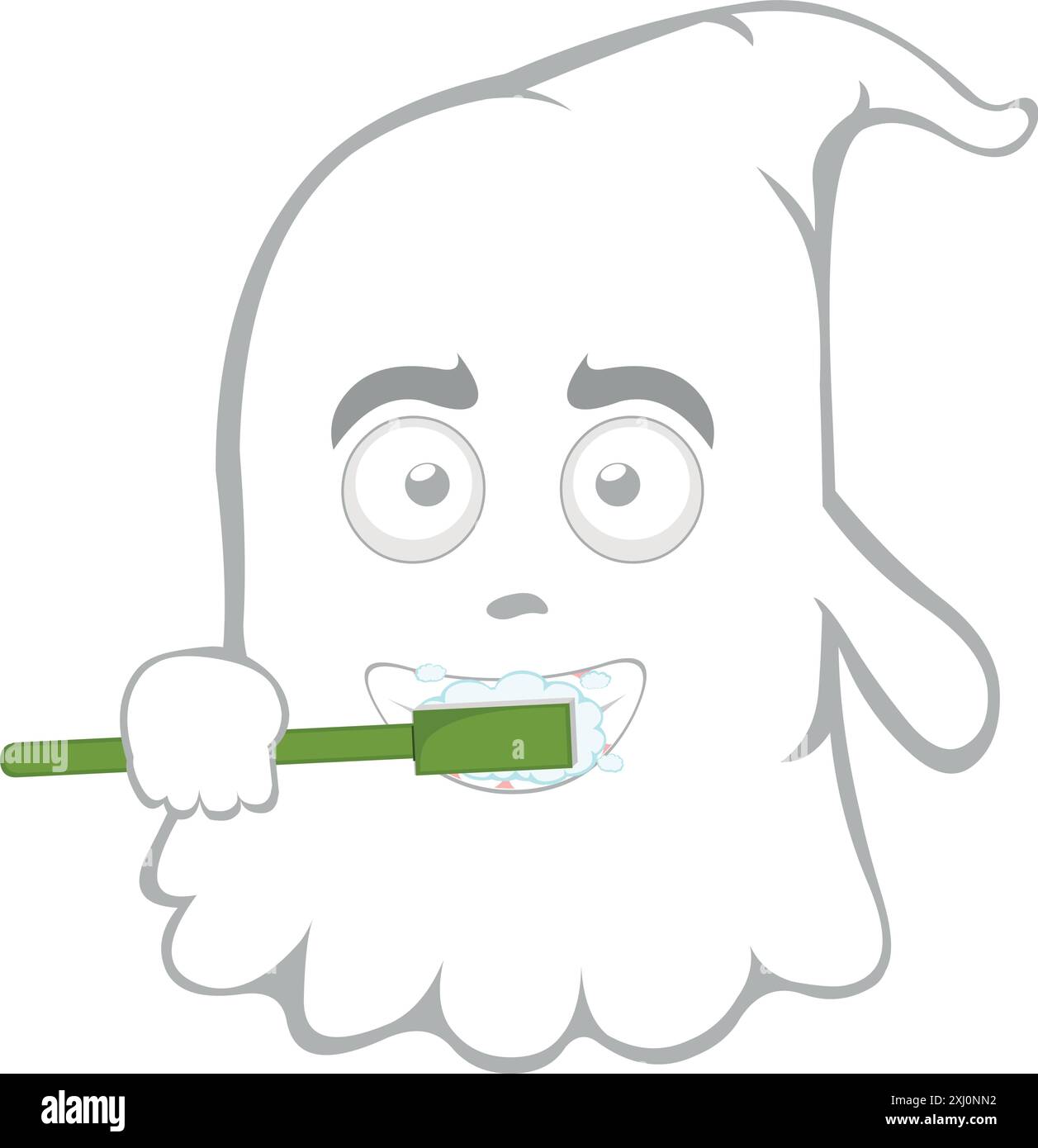 vector illustration character ghost cartoon, brushing his teeth with a ...