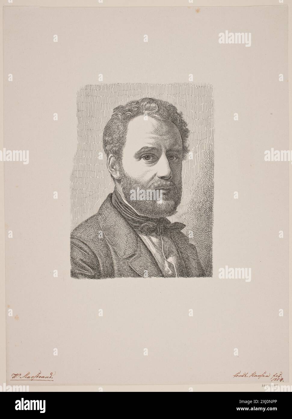 A relief print by Constantin Hansen portraying Wilhelm Marstrand ...