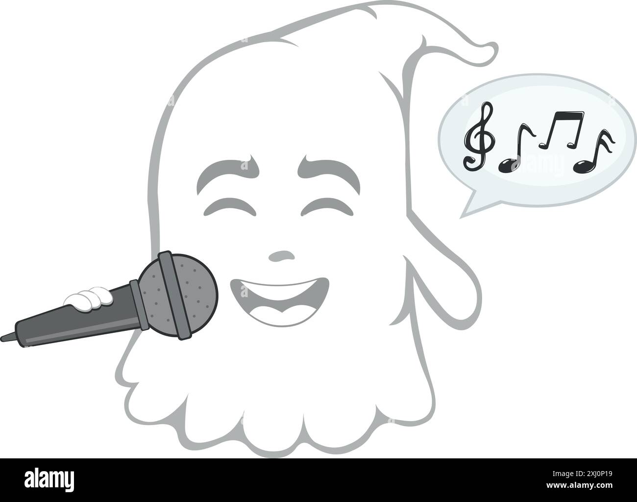 vector illustration character ghost cartoon, singing with a microphone ...