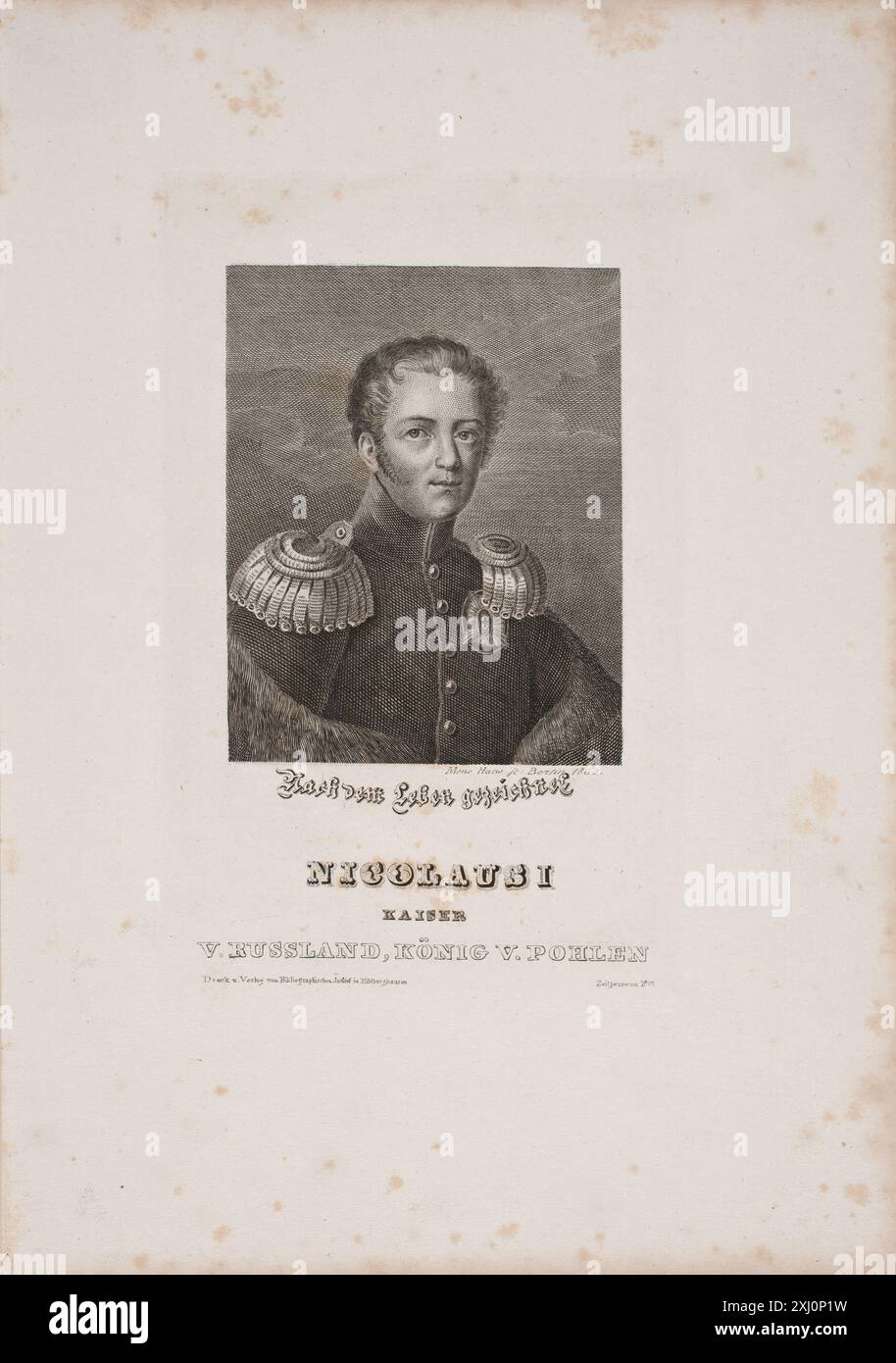 Copper engraving showing Nikolaj I of Russia, created by Meno Haas ...