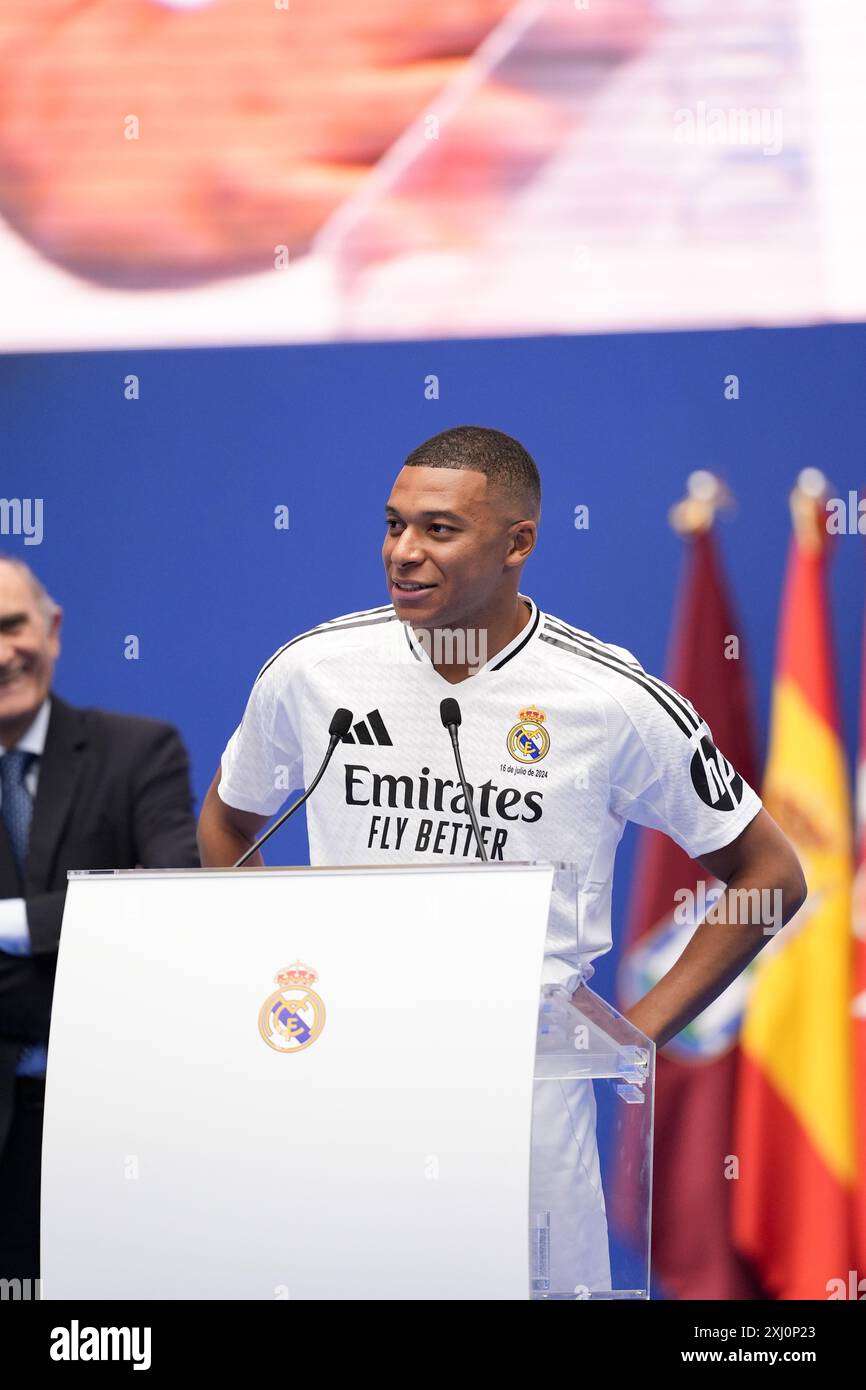 Kylian Mbappe seen during his presentation as new player of Real Madrid ...