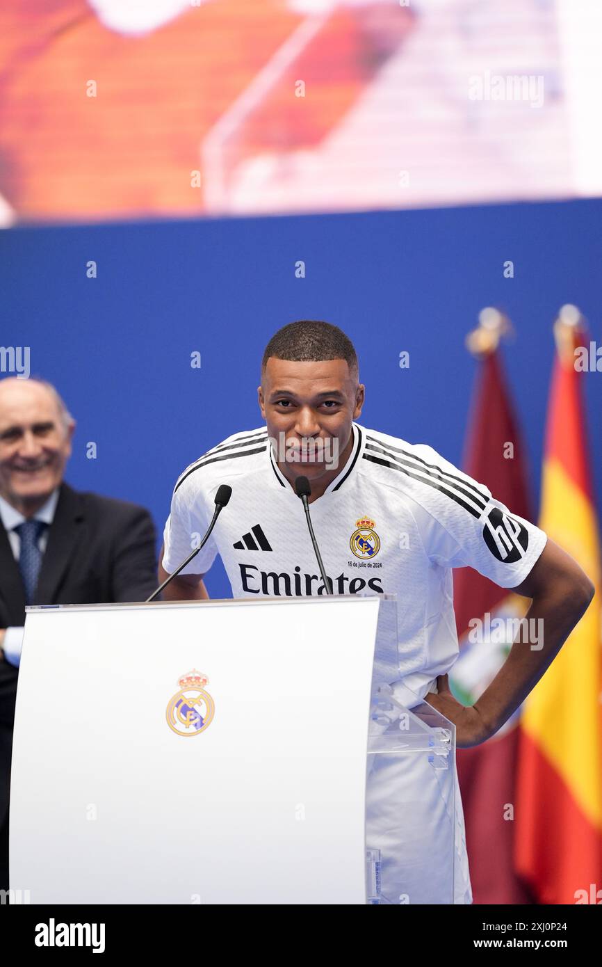 Kylian Mbappe seen during his presentation as new player of Real Madrid ...