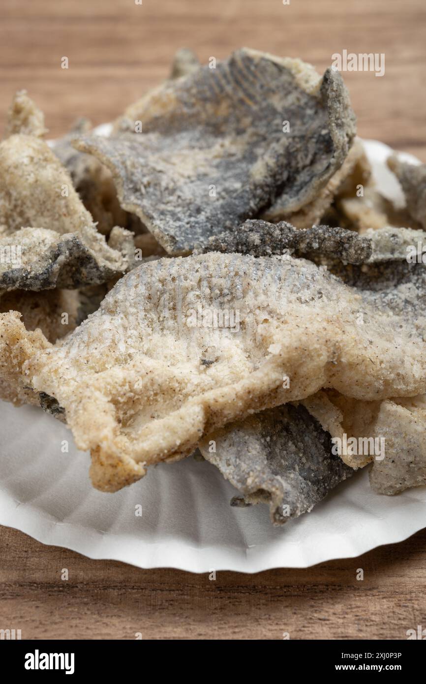 angle view ready-to-eat grilled fish skin at vertical composition Stock ...