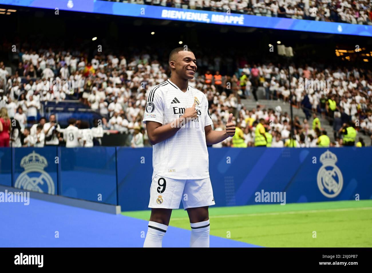 Kylian Mbappe seen during his presentation as new player of Real Madrid ...