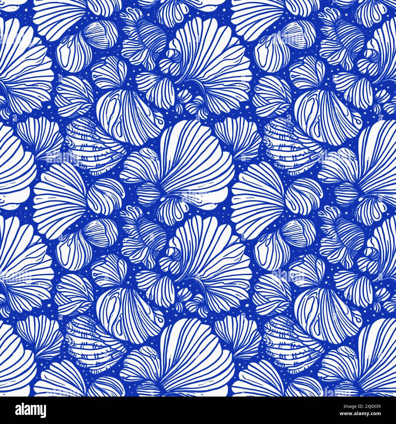 Azure blue white shell motif with linen seamless batik background ...