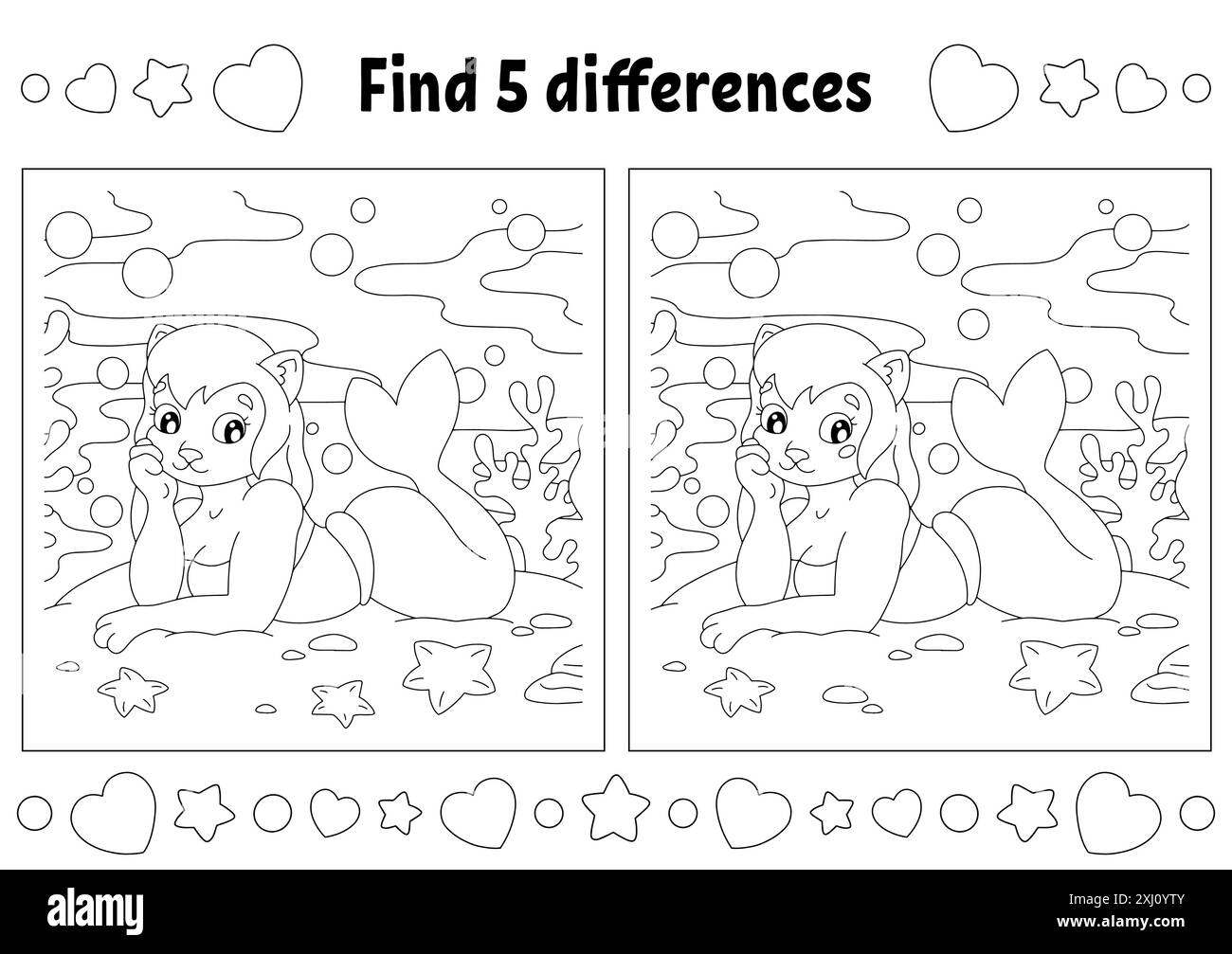 Find five differences. Coloring page for kids. Activity worksheet for ...