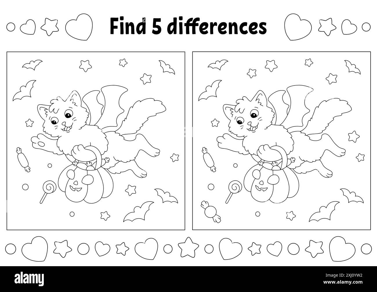 Find five differences. Coloring page for kids. Halloween theme ...