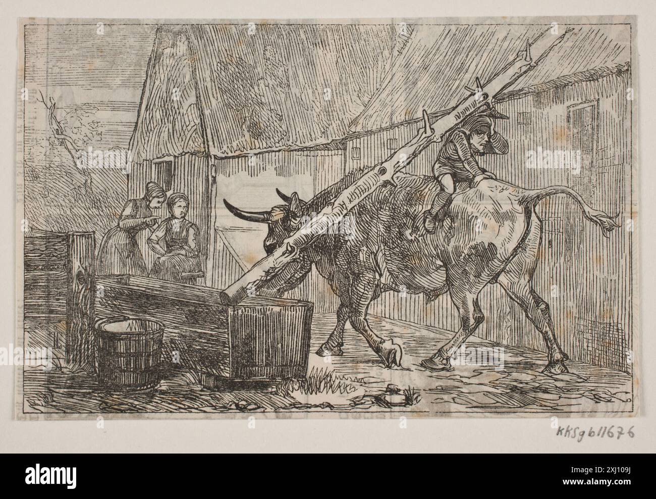 Woodcut depicting Nissen riding a student horse, created by Johan ...