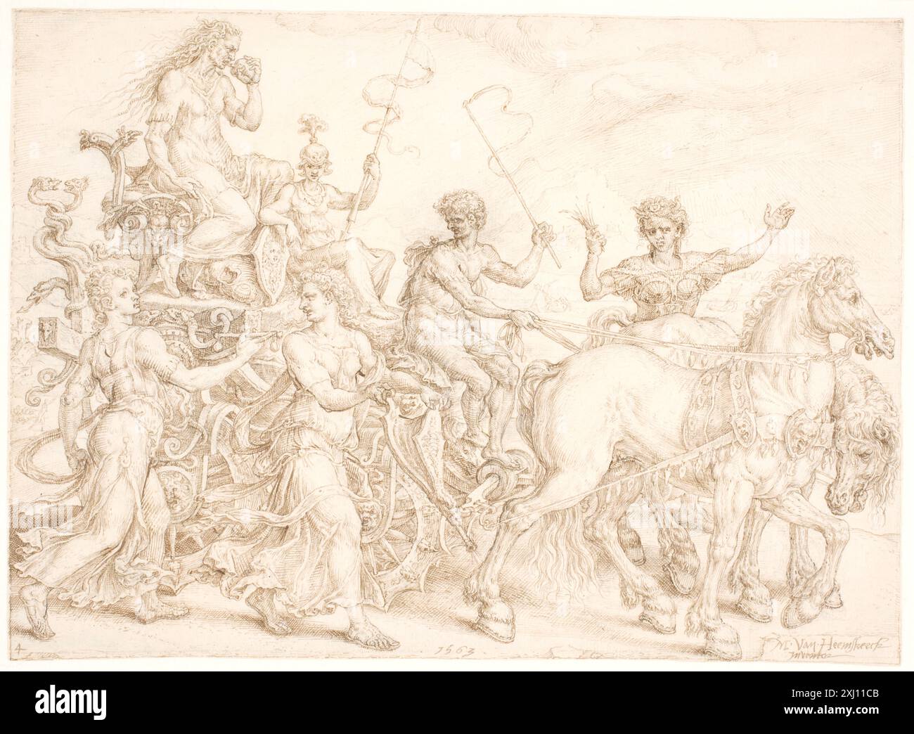This drawing by Maarten van Heemskerck depicts a triumphal chariot ...