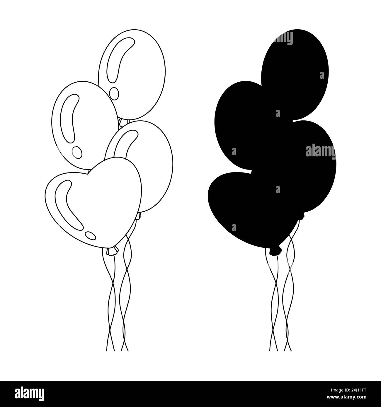 Black silhouette. Birthday balloons. Design element. Vector ...