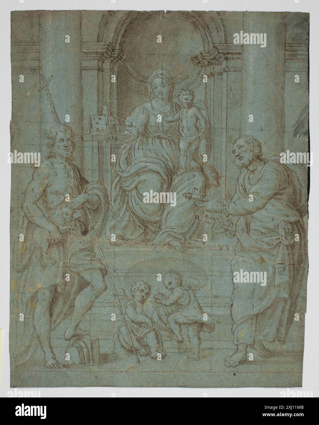 Venetian drawing depicts the Virgin and Child enthroned with Saints ...