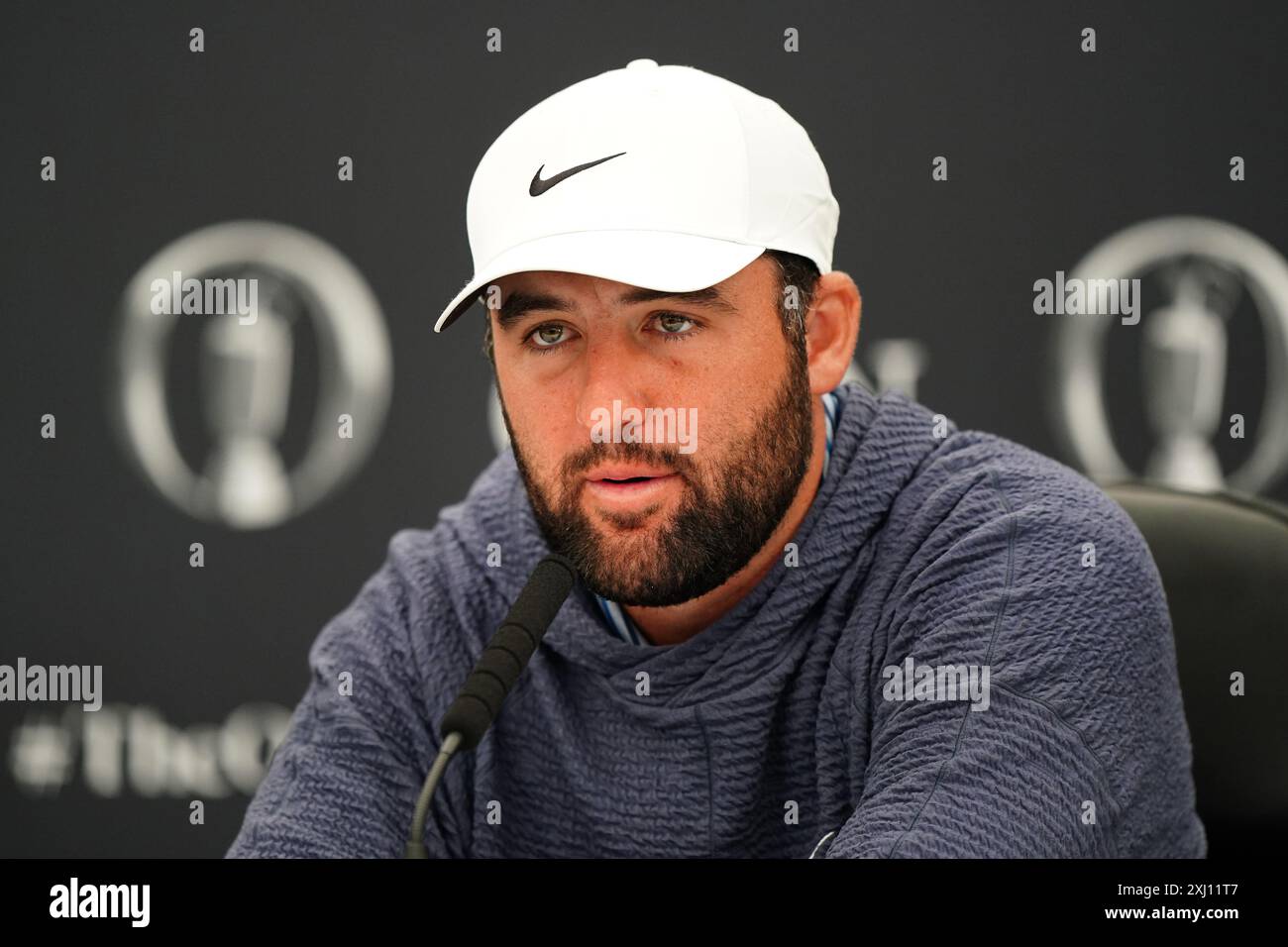 USA's Scottie Scheffler during a press conference ahead of The Open at Royal Troon, South ...