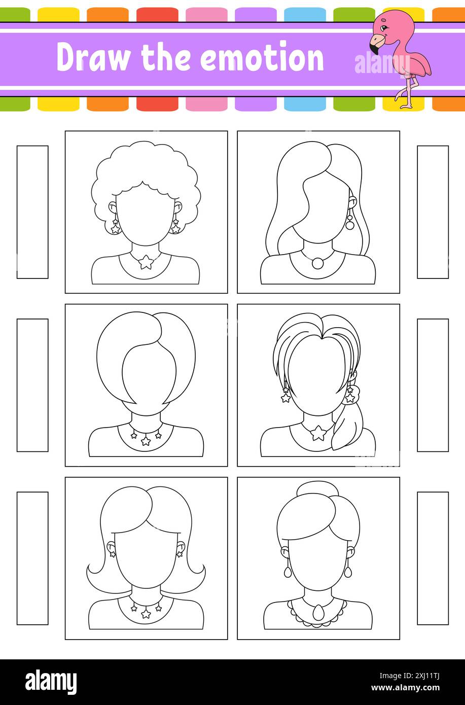 Draw the emotion. Worksheet complete the face. Coloring book for kids ...