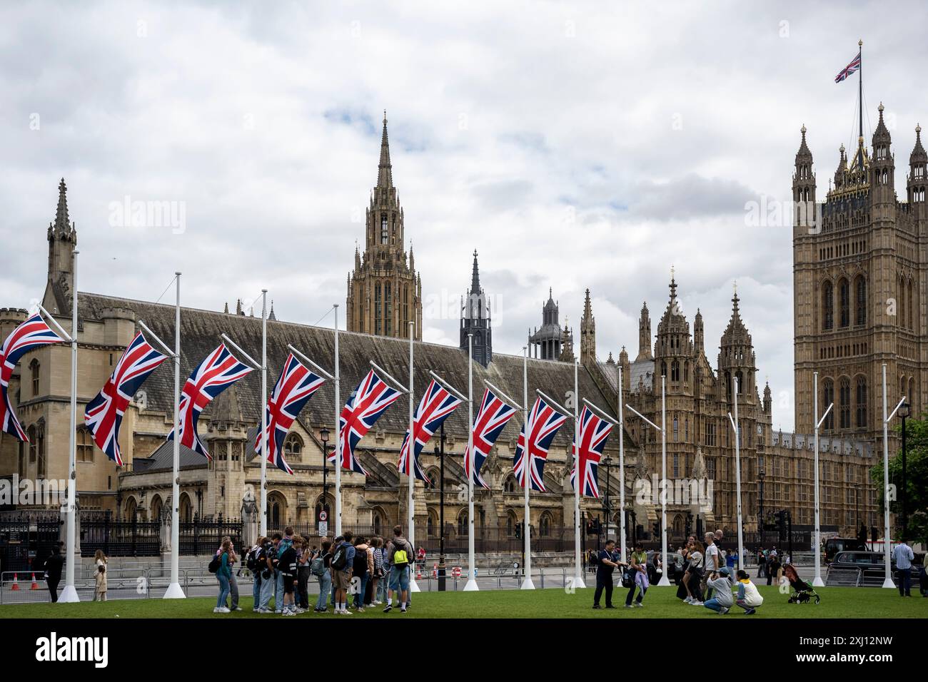 London, UK. 16 July 2024. Union flags have been installed facing the ...