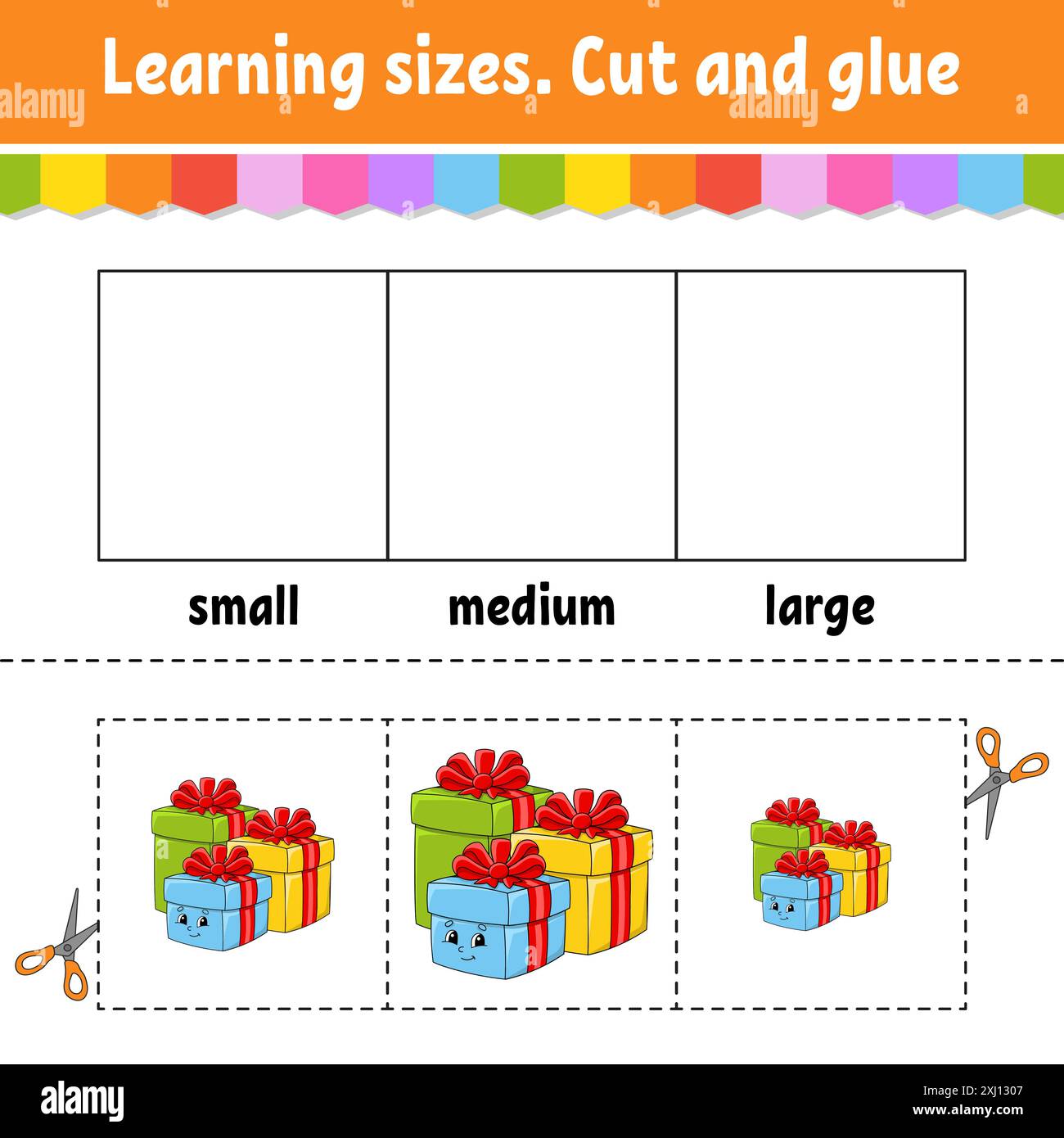 Learning sizes. Cut and glue. Easy level. Color activity worksheet ...
