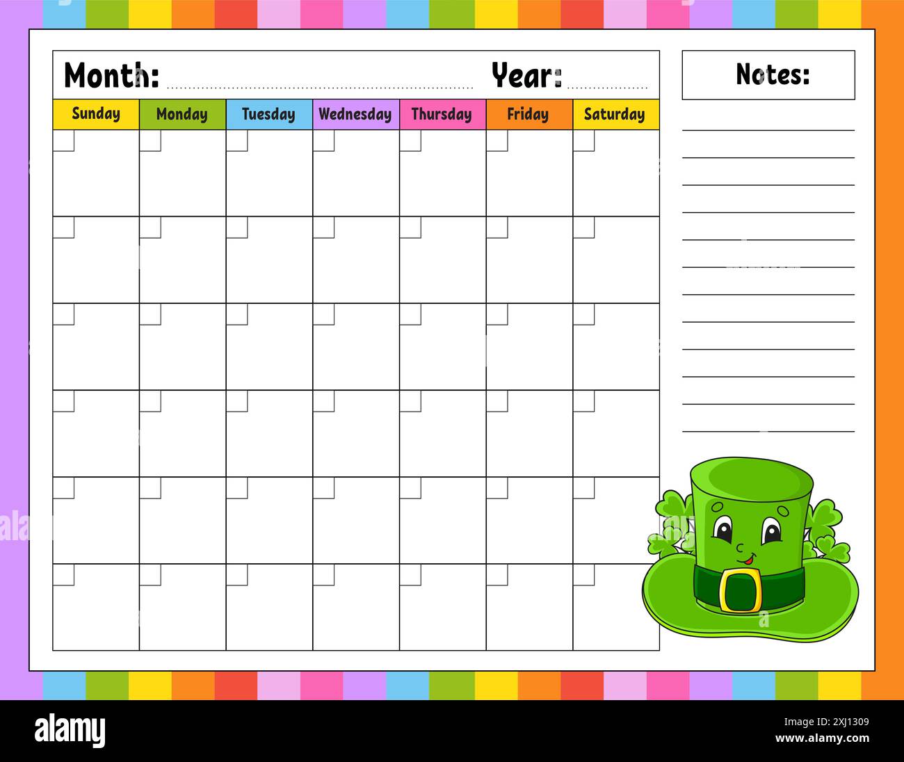 Blank calendar template for one month without dates. Colorful design ...