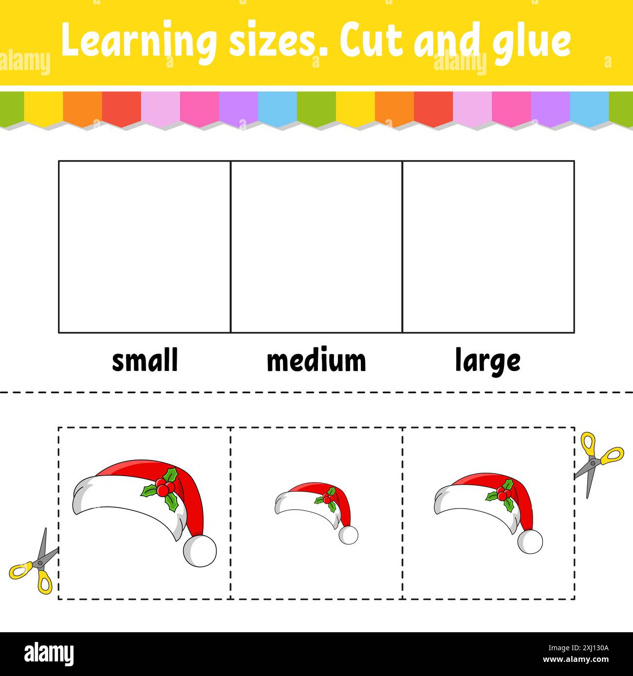 Learning sizes. Cut and glue. Easy level. Color activity worksheet ...