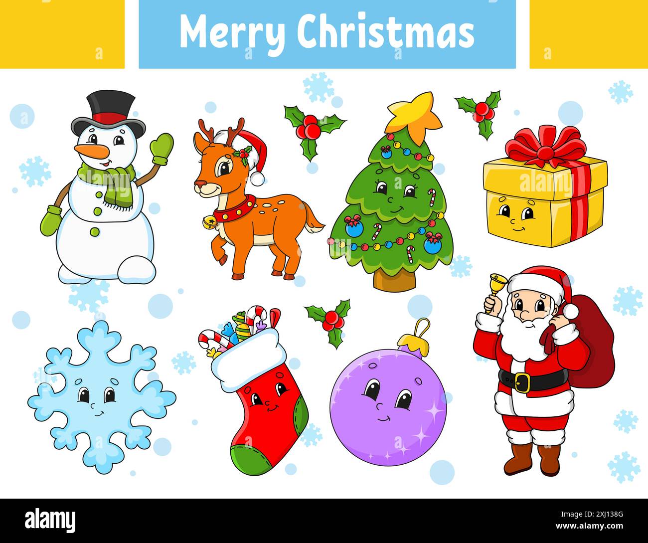 Set of stickers with cute cartoon characters. Winter clipart. Hand ...