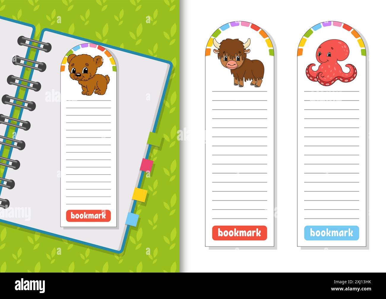 Set of paper bookmarks for books with cute cartoon characters. For kids ...