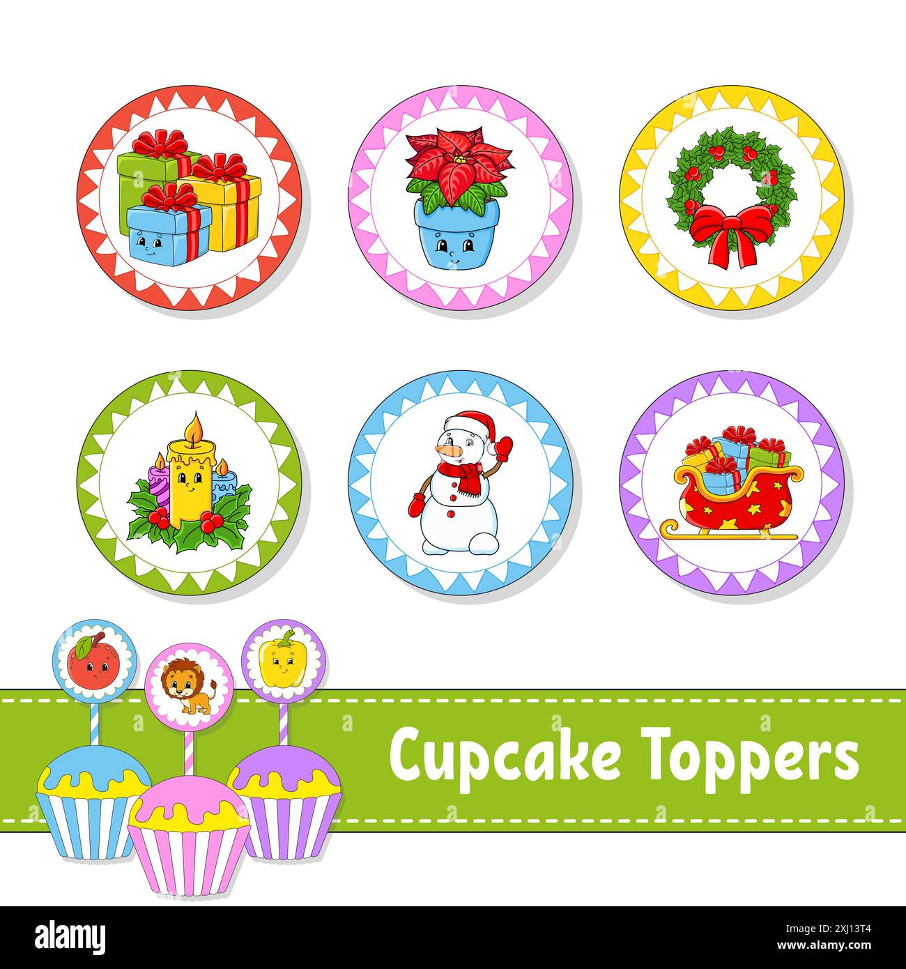 Cupcake Toppers. Set of six round pictures. cartoon characters. Cute ...