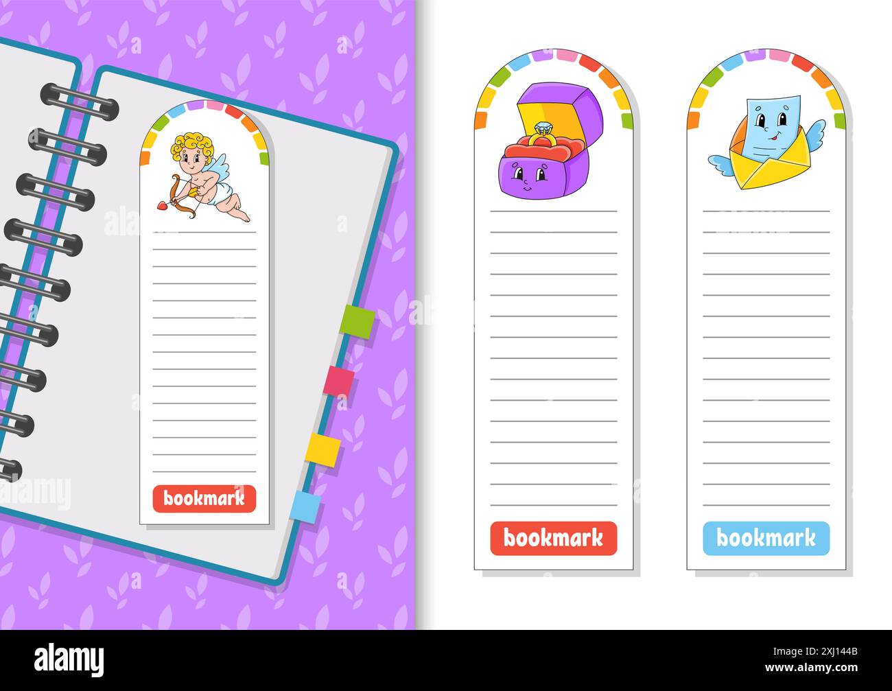 Set of paper bookmarks for books with cute cartoon characters. For kids ...