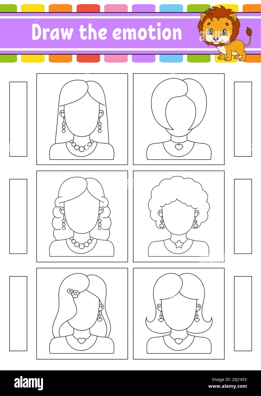 Draw the emotion. Worksheet complete the face. Coloring book for kids ...