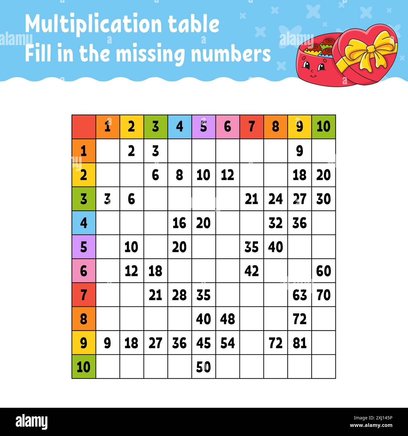 Paste the missing numbers. Learning multiplication table. Handwriting ...