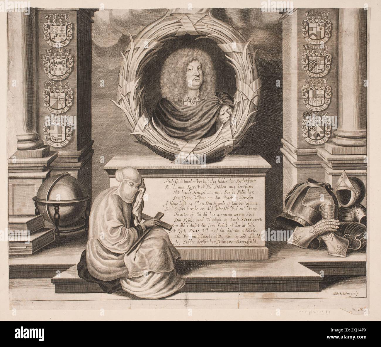Copper engraving by Hubert Schaten depicting the lower part of a barrel ...