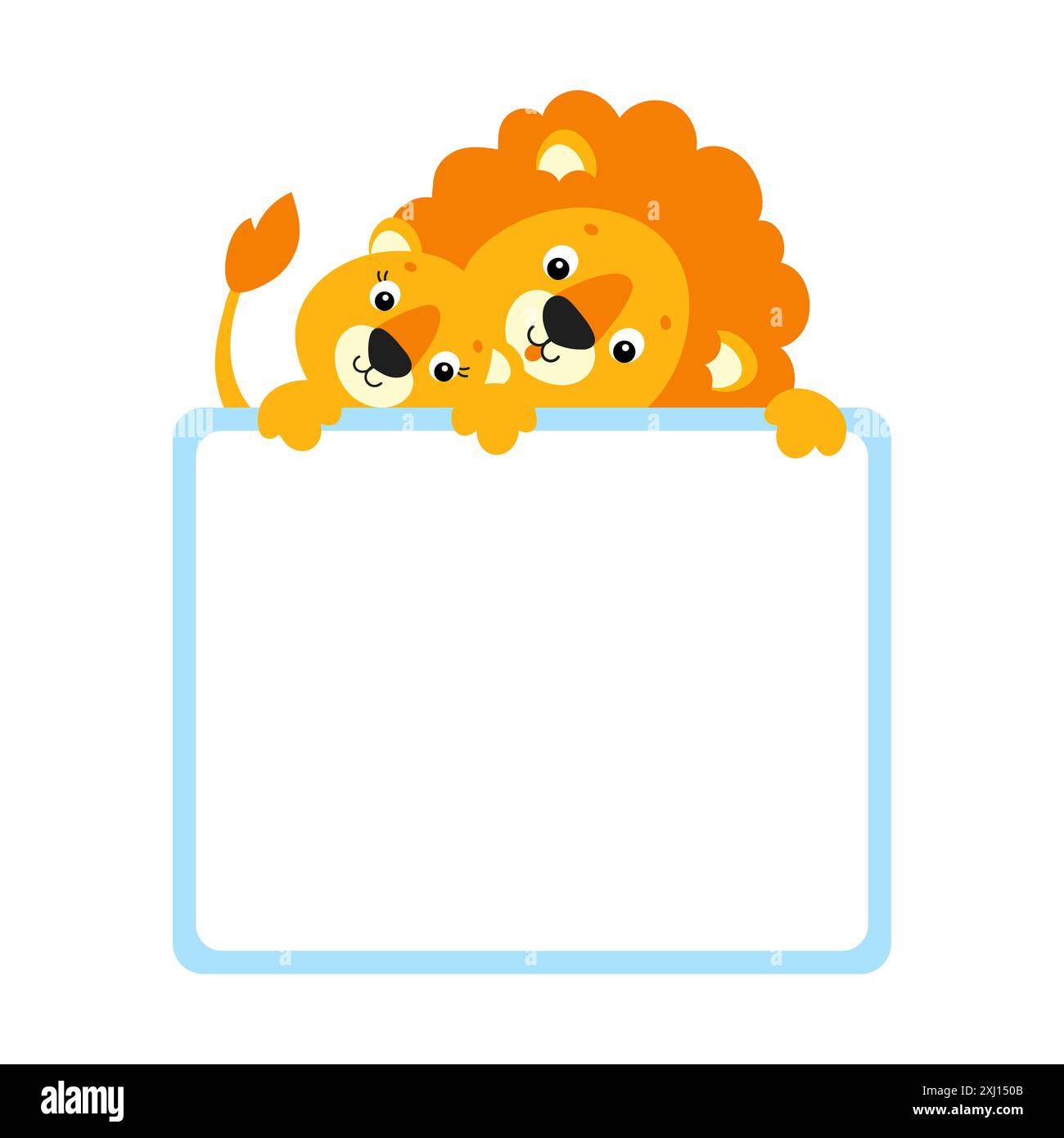 Cute cartoon character holding white blank poster. With place for text ...