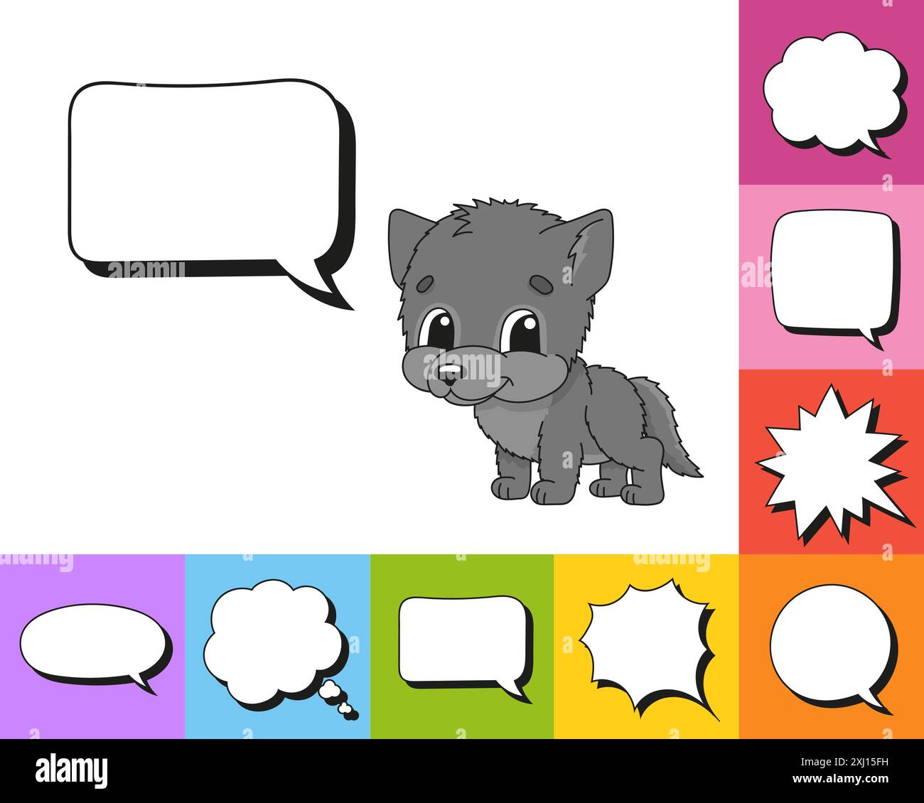 Speech bubble of different shape. With a cute cartoon character. Hand ...