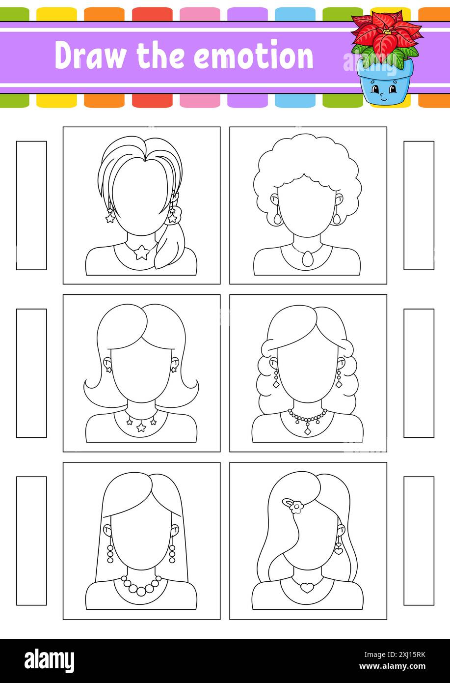 Draw the emotion. Worksheet complete the face. Coloring book for kids ...