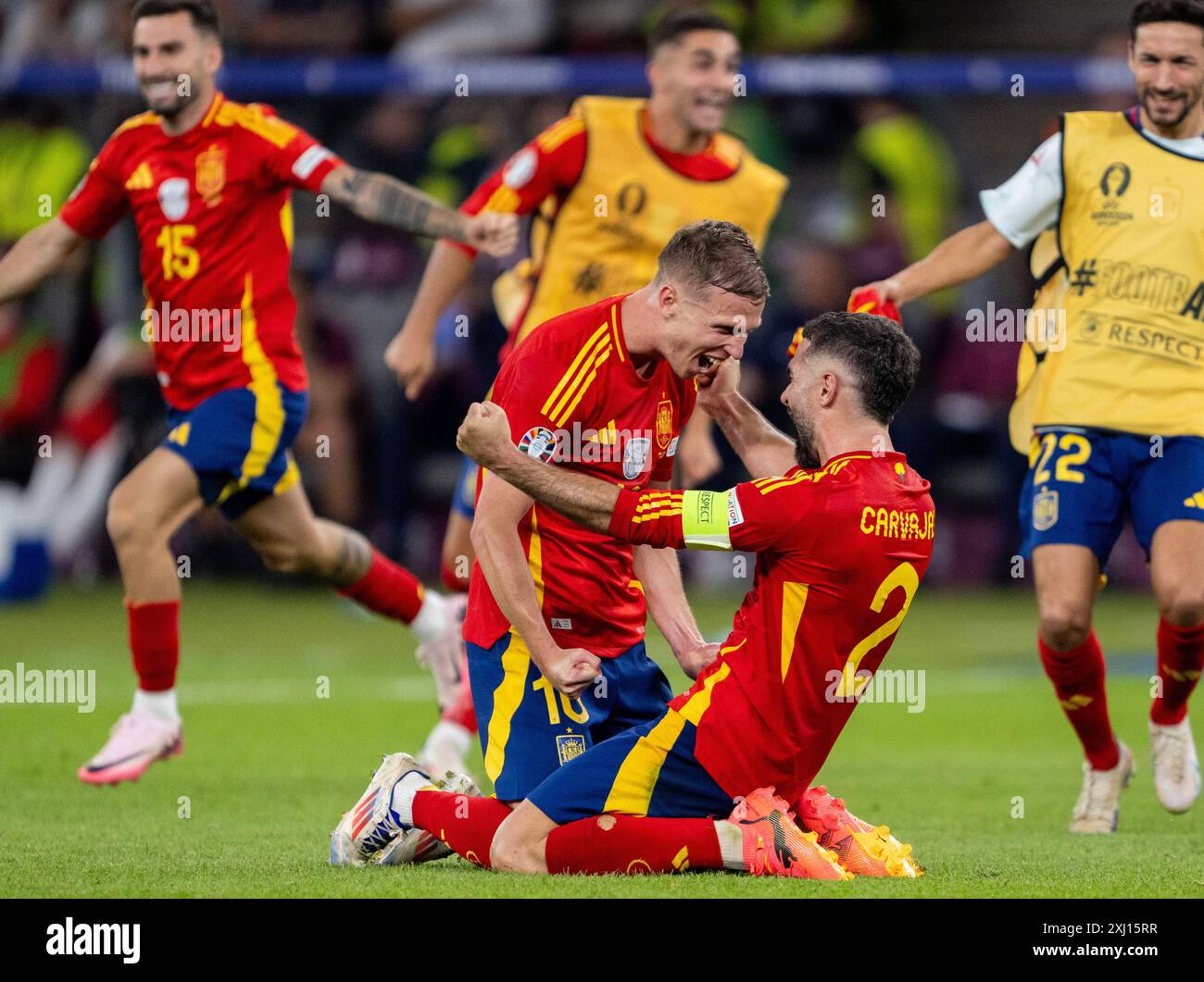 BERLIN, GERMANY - JULY 14: Dani Olmo, Dani Carvajal of Spain celebrates ...