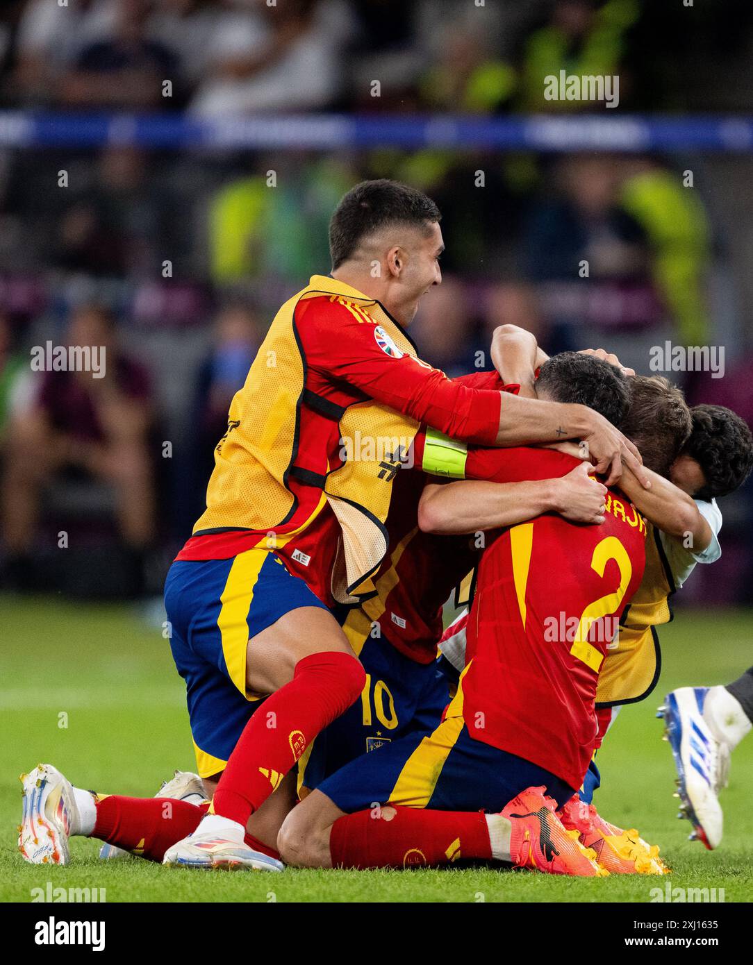 BERLIN, GERMANY - JULY 14: Dani Olmo, Dani Carvajal of Spain celebrates ...