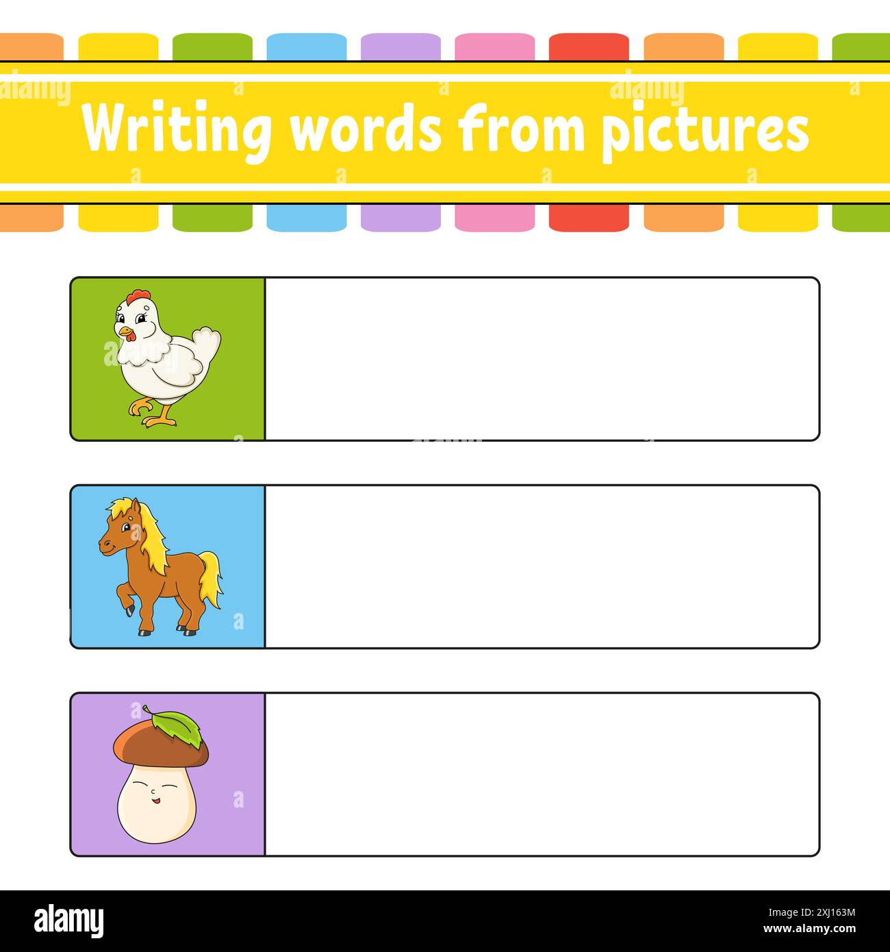 Writing words from pictures. Education developing worksheet. Activity ...
